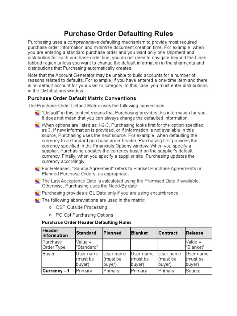 Purchase Order Defaulting Rules | PDF | Option (Finance) | Service ...