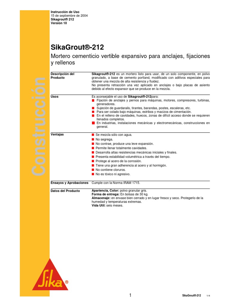 SikaGrout-212- | Hormigón | Cemento