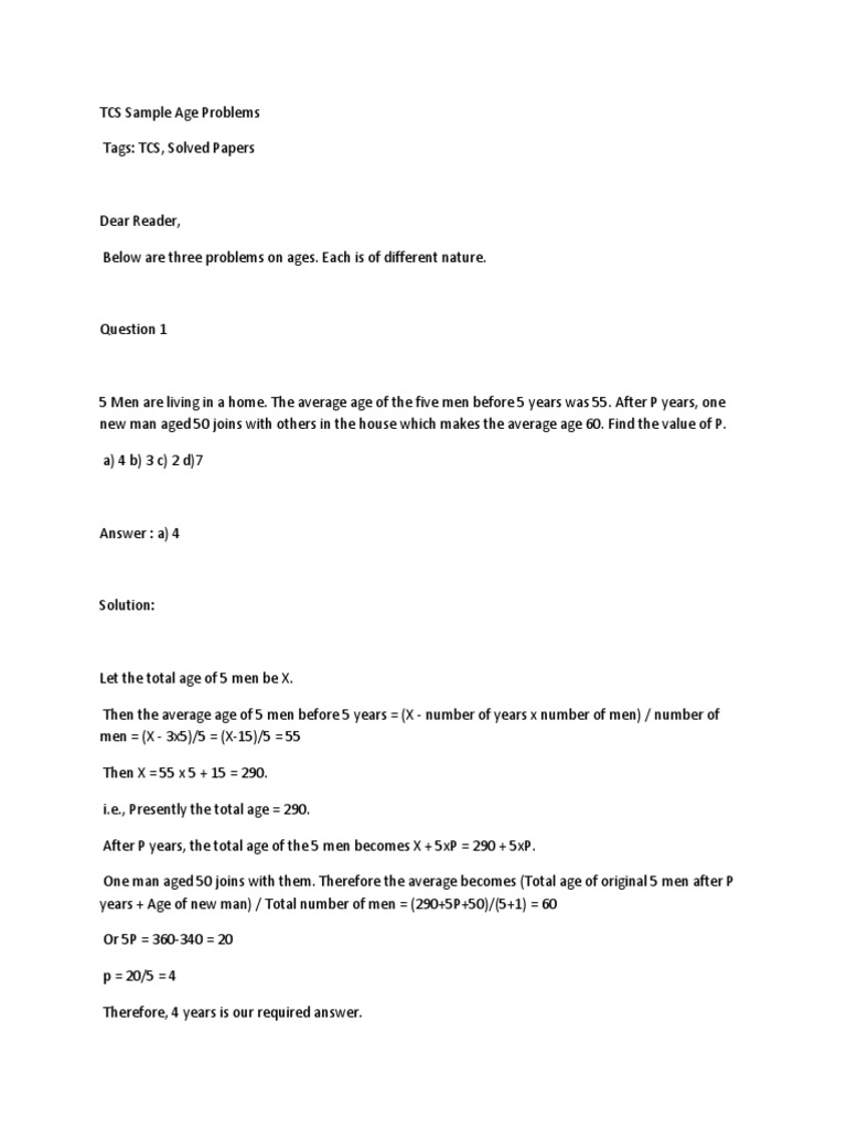 Age Problems | PDF | Teaching Mathematics | Mathematical Analysis