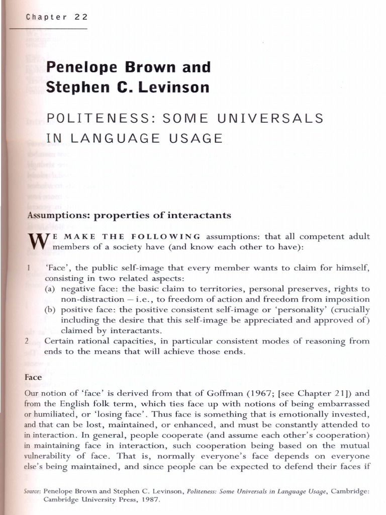 Brown and Levinson (1987) - Politeness - Some Universals in Language ...