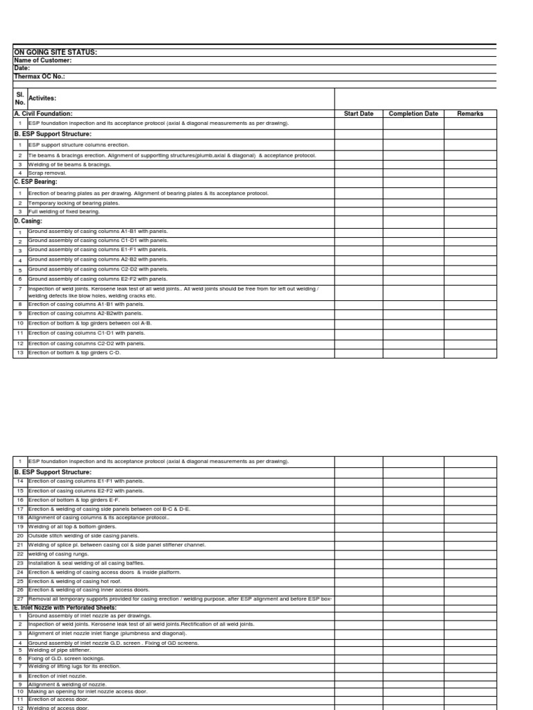 Mechanical Completion Check List | PDF | Column | Pipe (Fluid Conveyance)