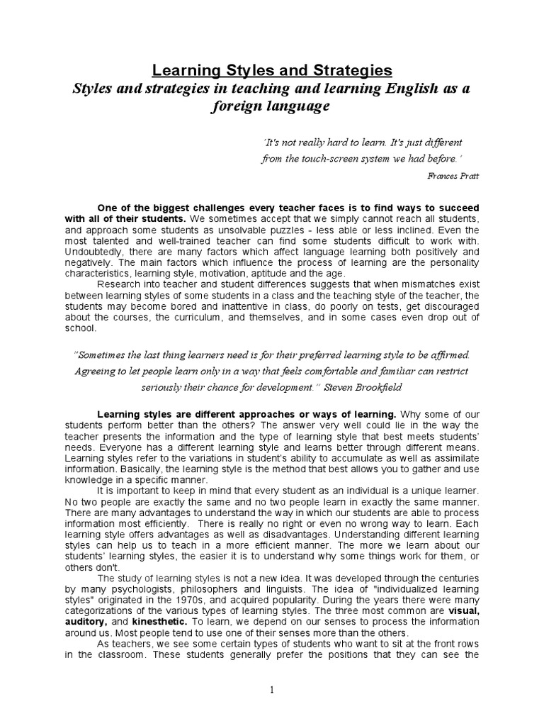 Learning Styles and Strategies | PDF | Learning Styles | Learning