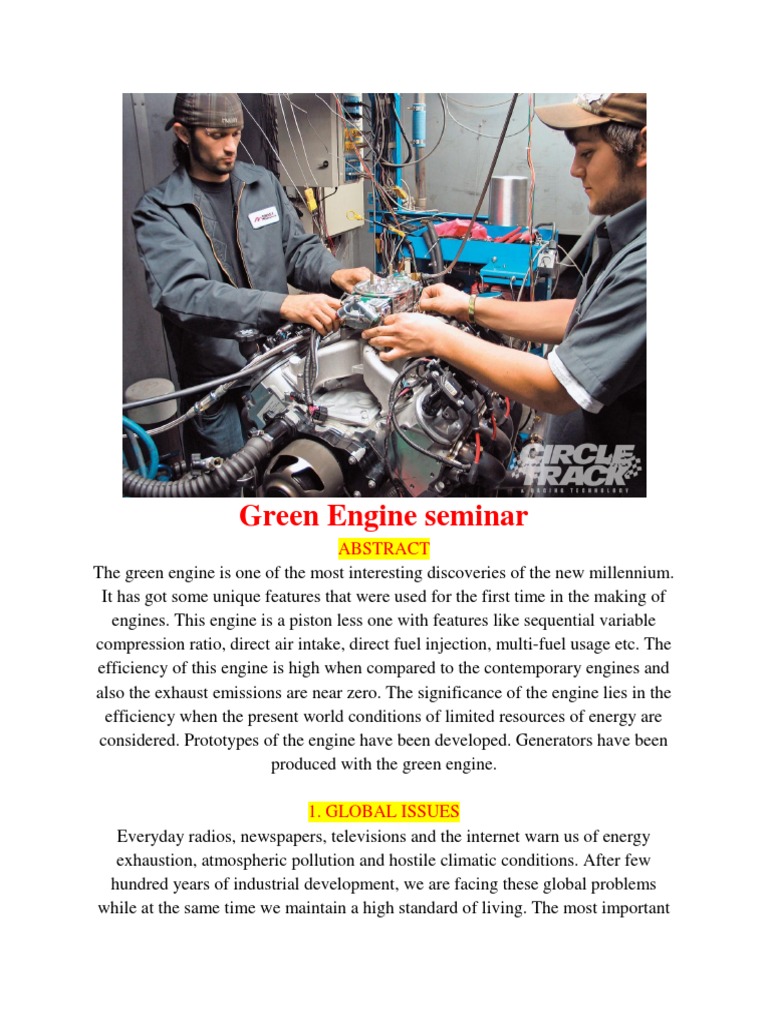 Green Engine Seminar Report | Download Free PDF | Internal Combustion ...