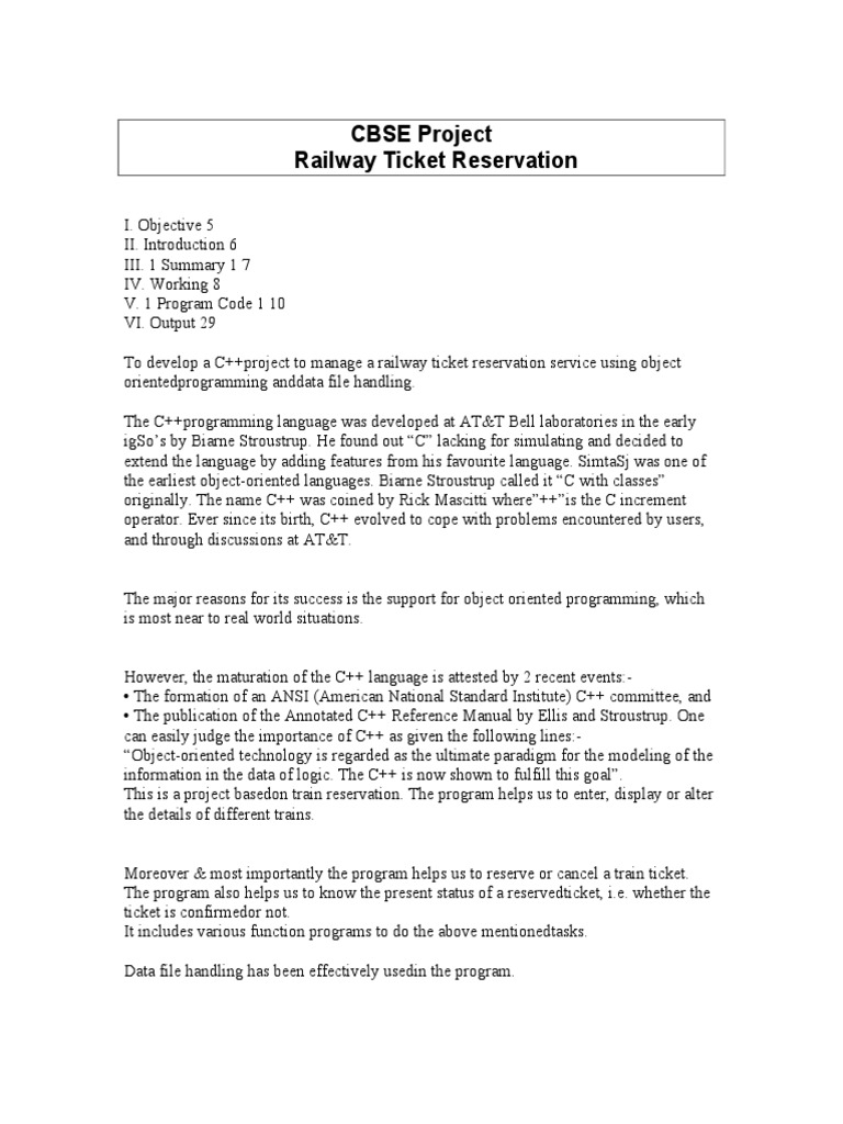 CBSE Project Railway Ticket Reservation | PDF | C++ | Databases
