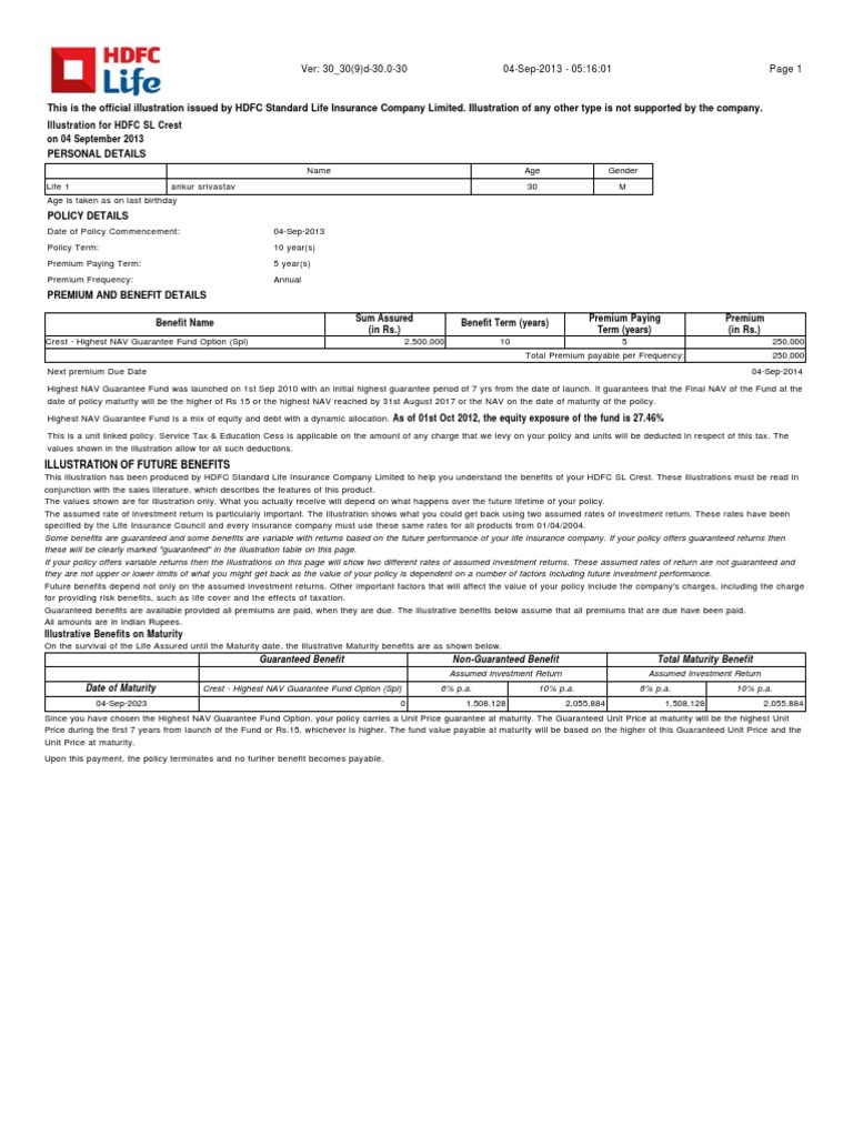 HDFC Life Crest Illustration | Download Free PDF | Life Insurance ...