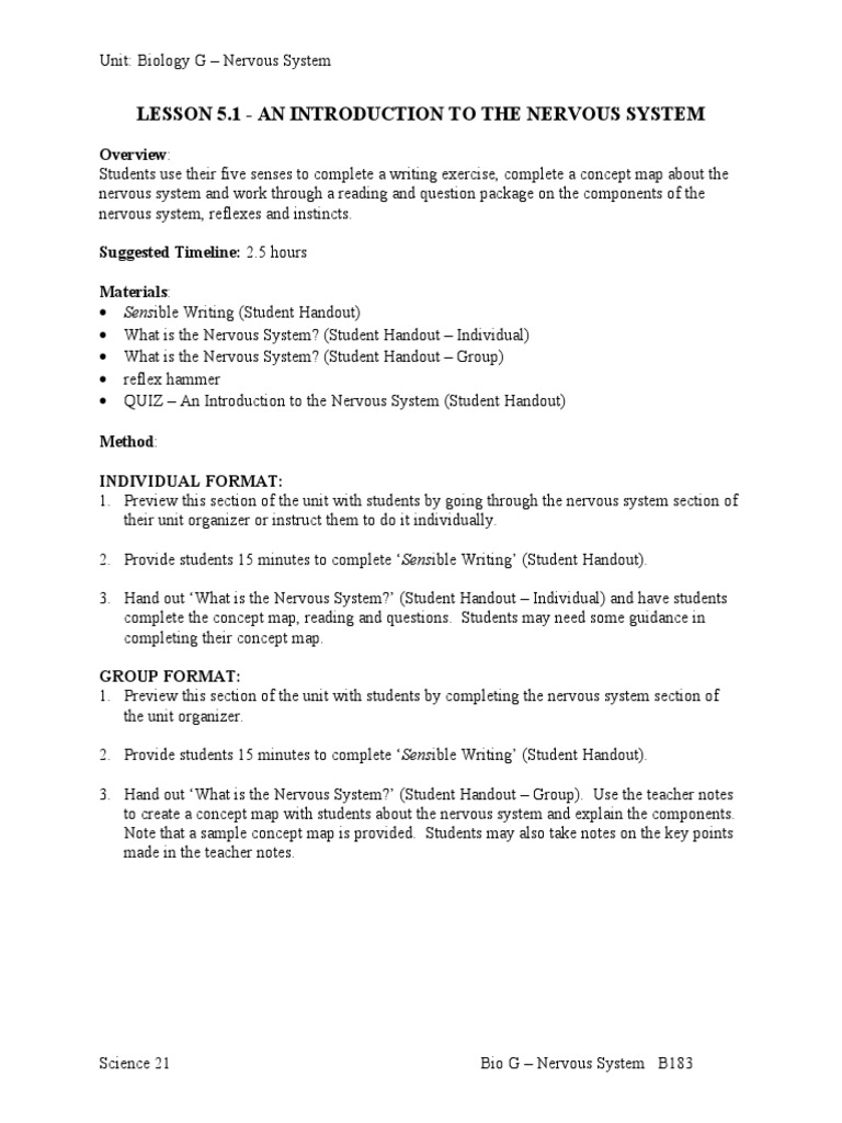 Biology G - Lesson 5 - Nervous System | PDF | Neuron | Taste