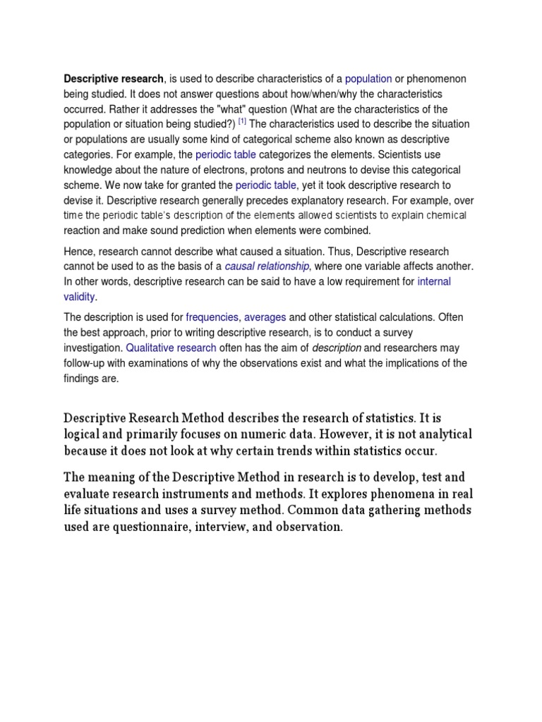 Descriptive Research, Is Used To Describe Characteristics of A | PDF