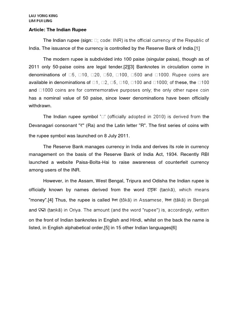 Summary (Lau Yong King & Lim Pui Ling) | PDF | Coins | Currency