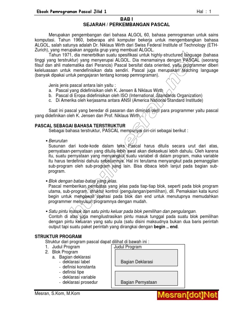 Belajar Bahasa Pemrograman Pascal Jilid 1 | PDF