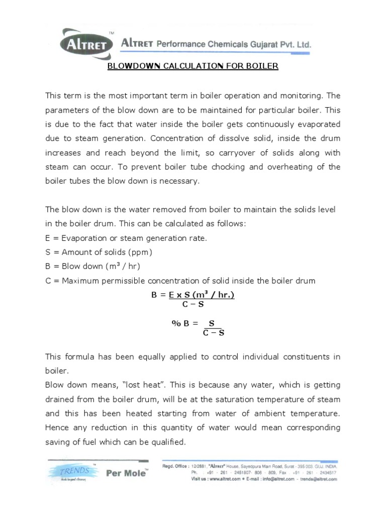 Blow Down Calculation For Boiler | PDF