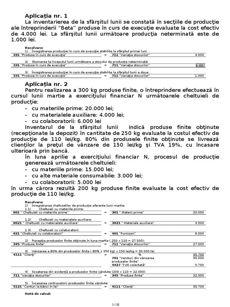 Probleme de Contabilitate Financiara - Rezolvate