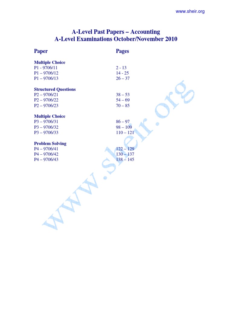 A Level Accounting Papers Nov2010 | PDF | Debits And Credits | Book Value