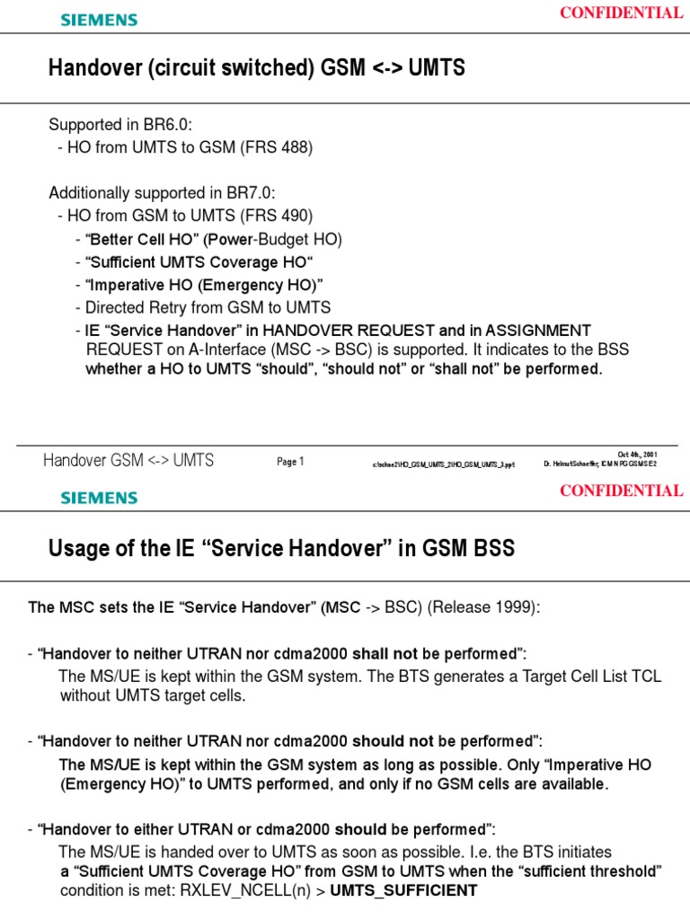 Handover GSM - UMTS Presentation | PDF | Gsm | Mobile Telecommunications