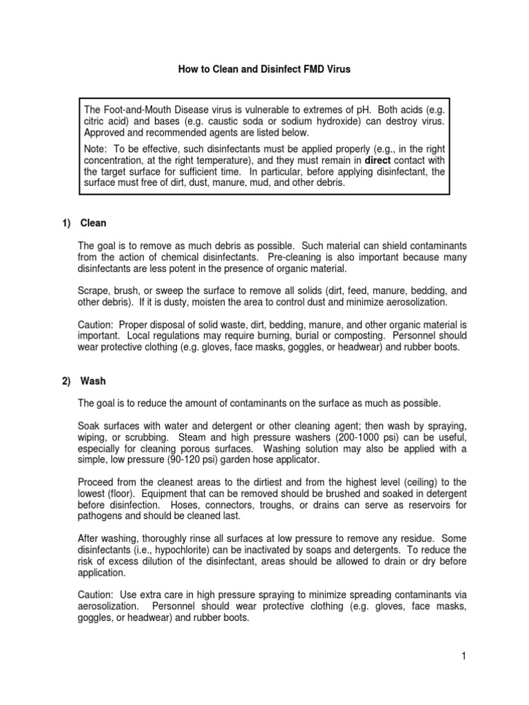 FMD Virus Cleaning and Disinfection Guide | PDF | Sodium Hydroxide ...