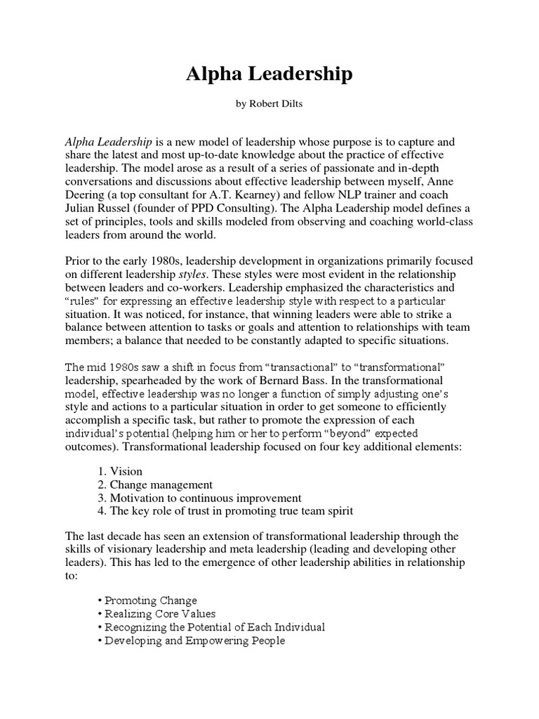 Alpha Leadership | PDF | Transformational Leadership | Leadership