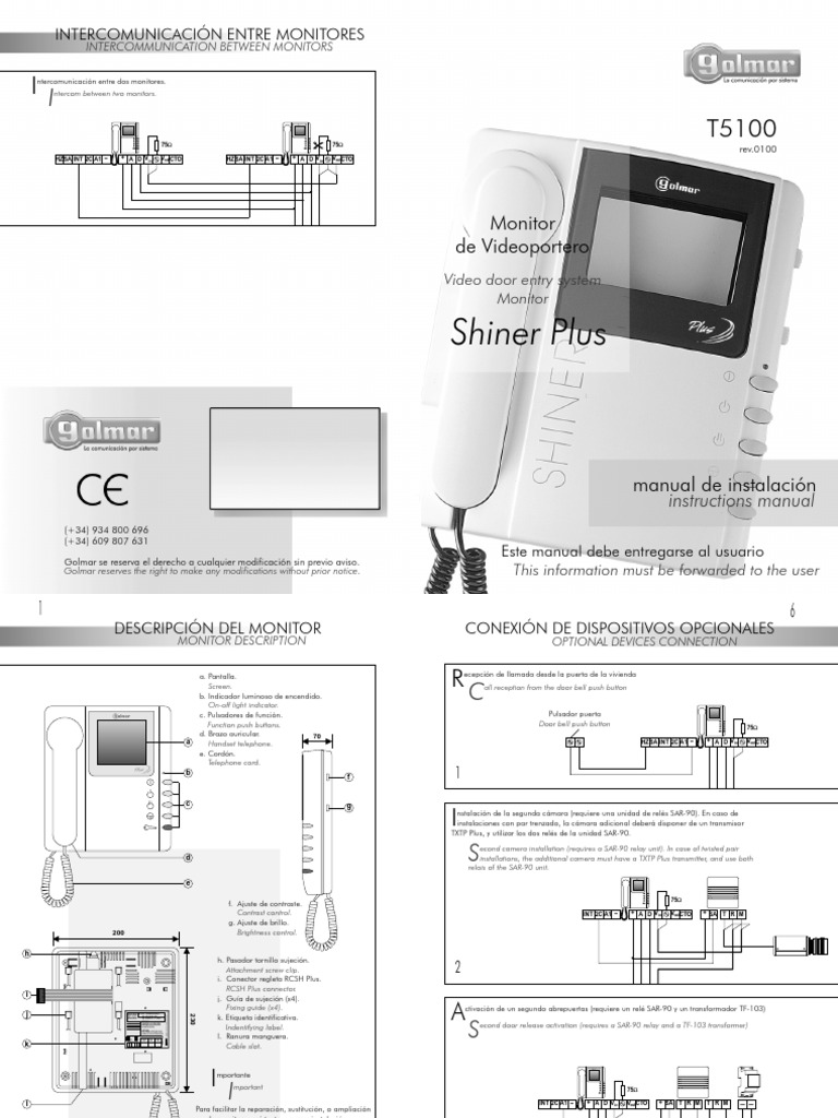 Manual de Instalación Videoportero T5100 | PDF | Telecomunicaciones ...