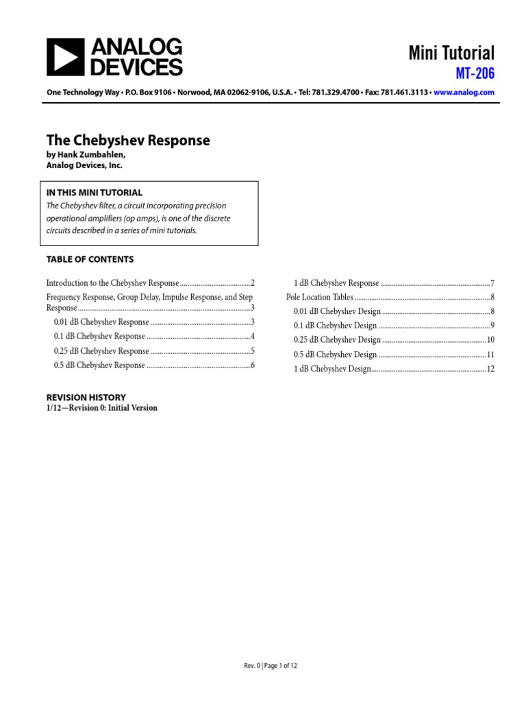 Mini Tutorial: The Chebyshev Response | PDF | Bandwidth (Signal Processing) | Control Theory