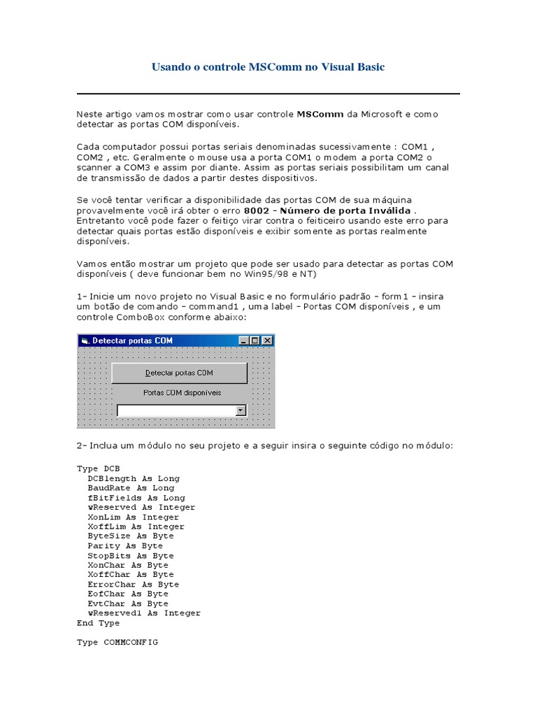 Usando o Controle MSComm No Visual Basic | PDF | Dados | Modem
