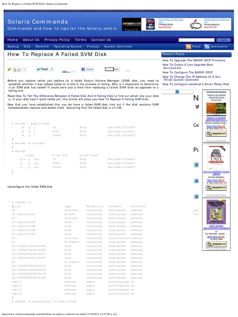 How To Replace A Failed SVM Disk - Solaris Commands | PDF | Computer Architecture | Computer ...