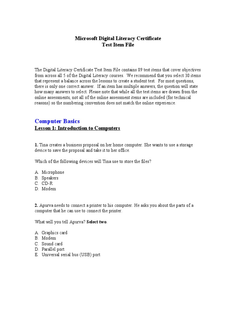Cert Digital Literacy | PDF | Computer Hardware | Computer Security