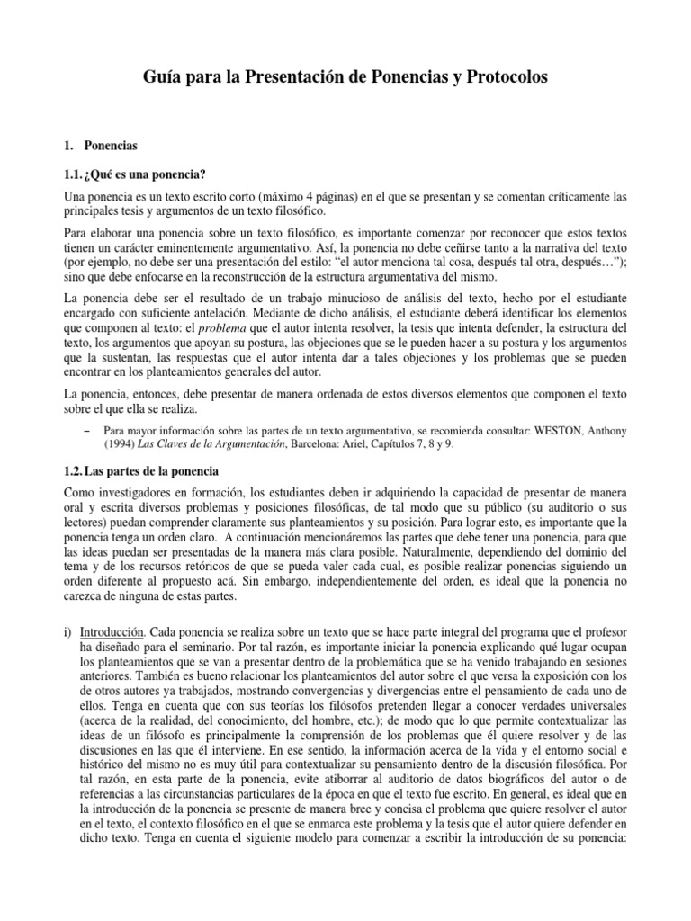 Presentación de Ponencias y Protocolos | PDF | Autor | Conocimiento