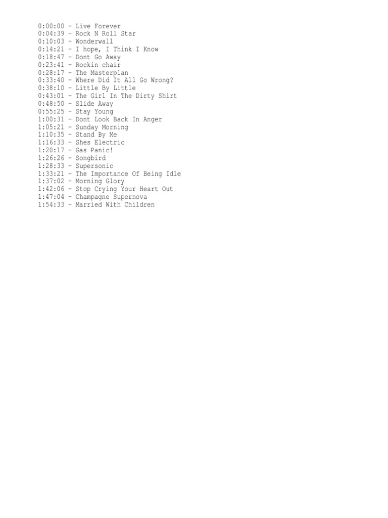 Oasis Greatest Hits Tracklist | PDF