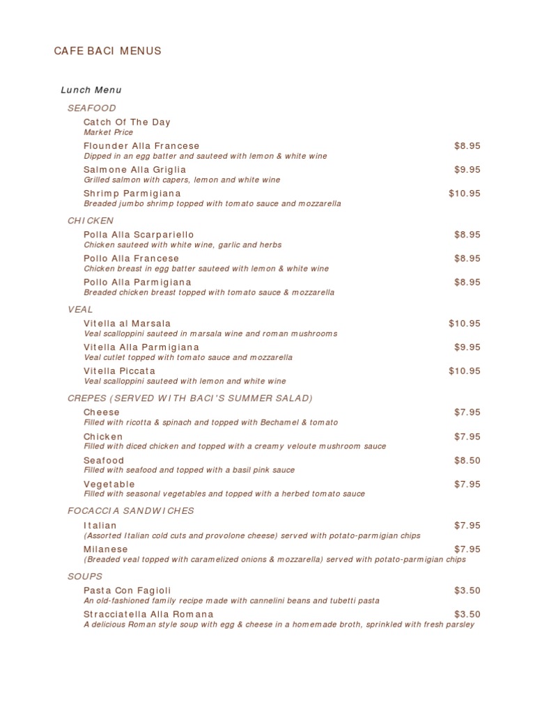 Cafe Baci Menu | PDF | Salad | Pasta