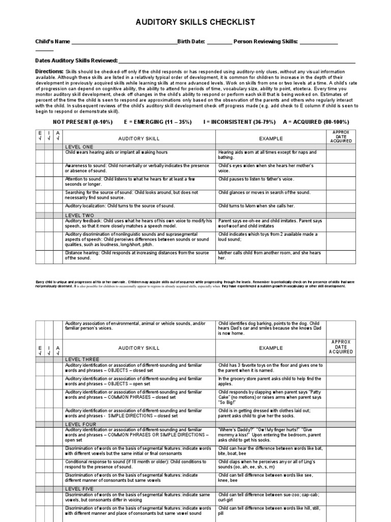 Auditory Skills Checklist | PDF
