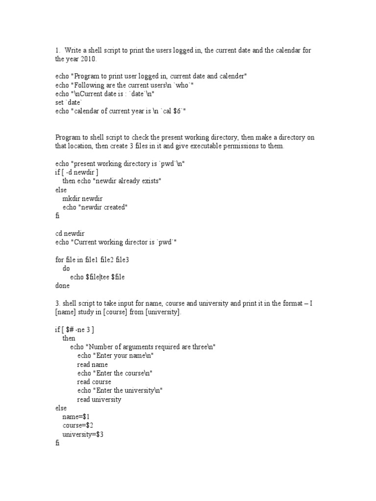 Unix Shell Programming Solved Pdf Filename Computer File