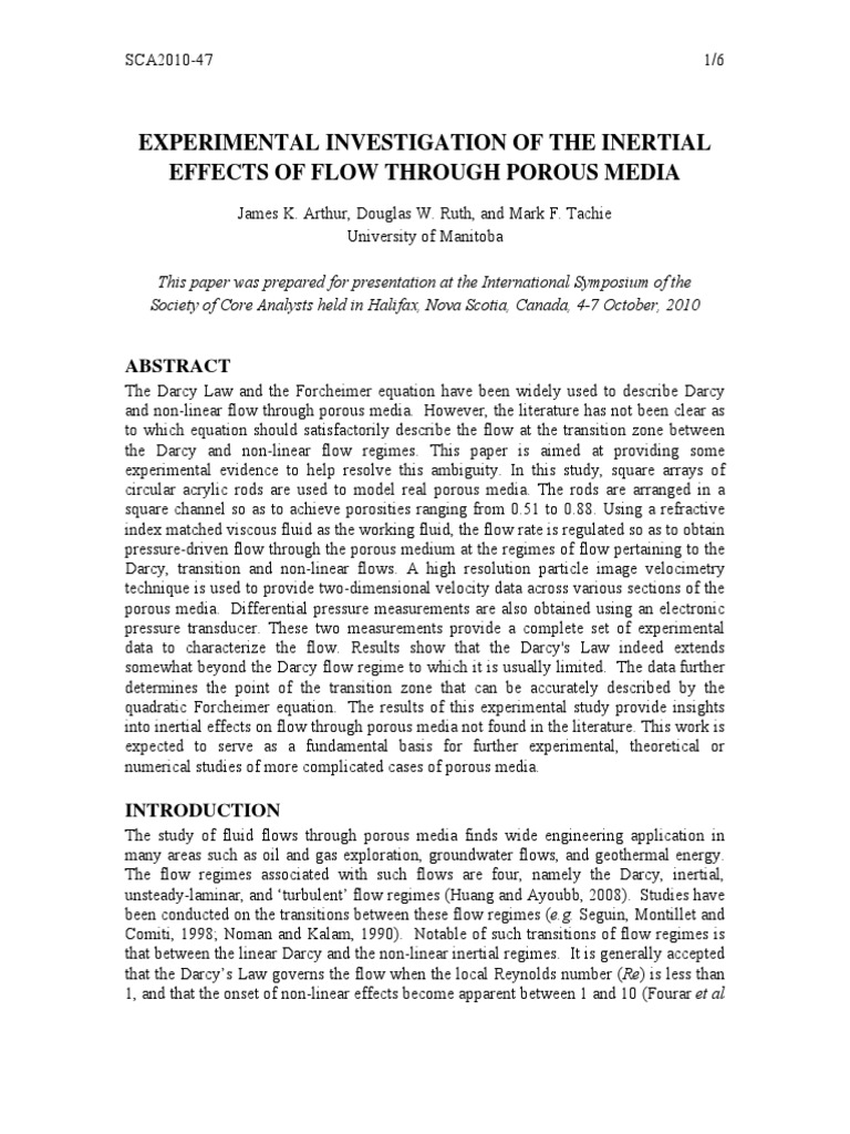 Experimental Investigation of The Inertial Effects of Flow Through ...