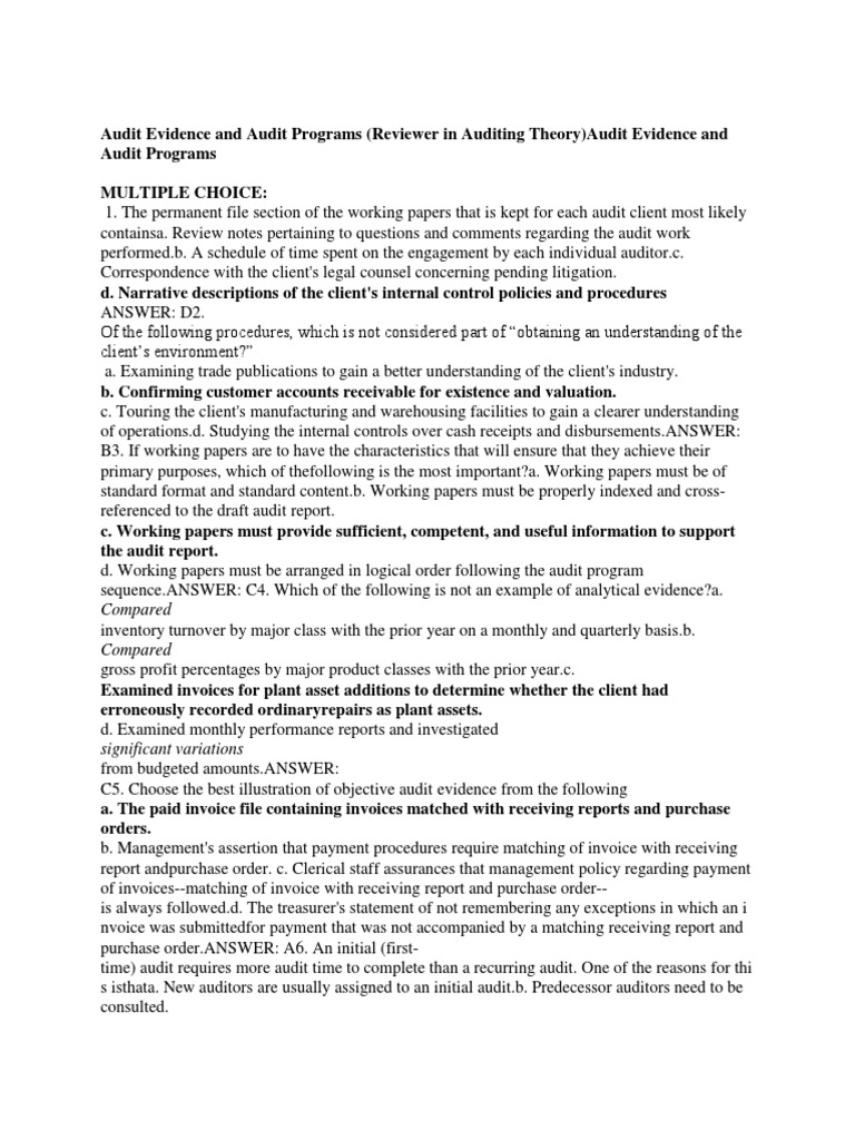 Internal Evidence in Audit Practices | PDF | Internal Control | Auditor ...