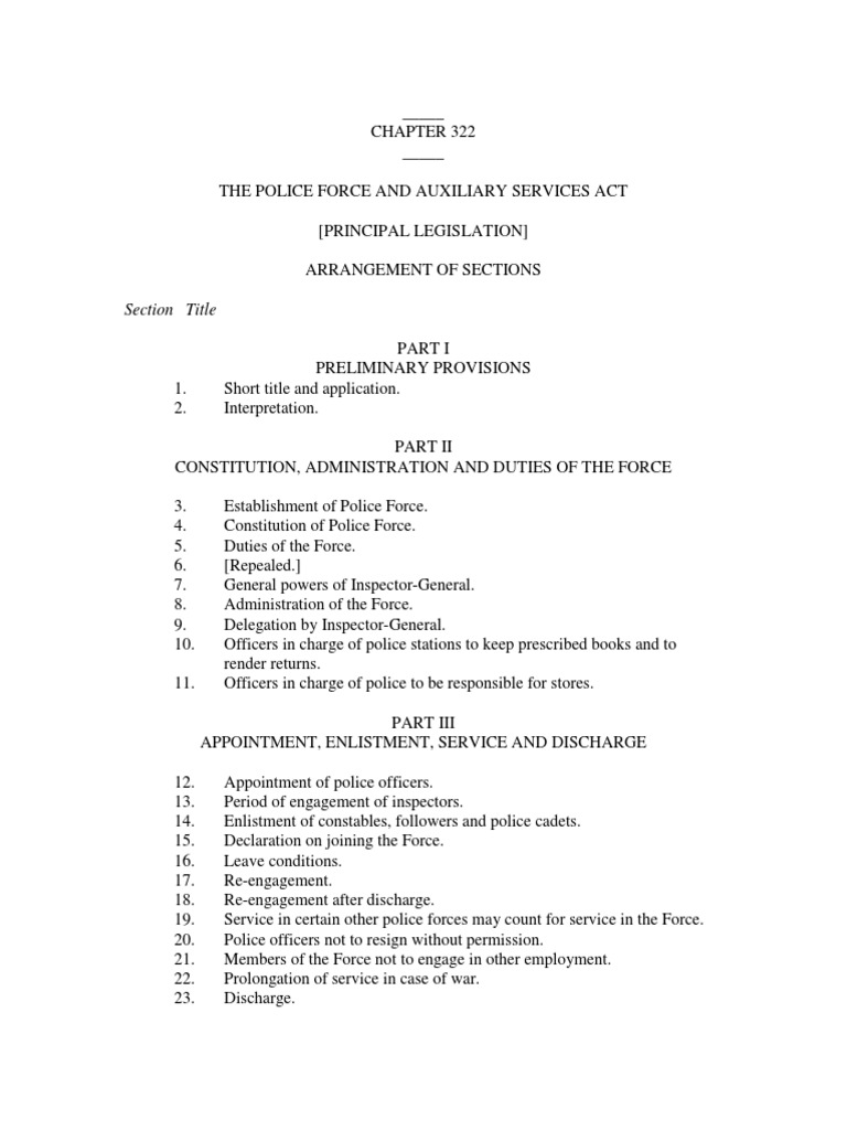 Police Force and Auxiliary Services Act | PDF | Arrest | Bail