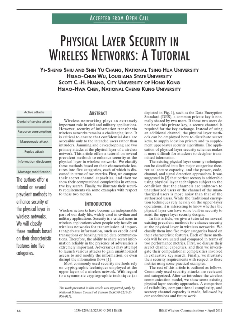 Physical Layer Security In Wireless Networks A Tutorial Pdf