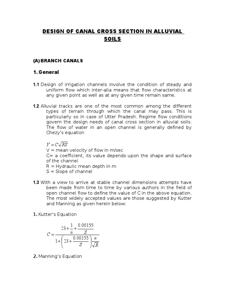 Design of Canal Cross Section in Alluvial Soils | PDF | Water Resources ...