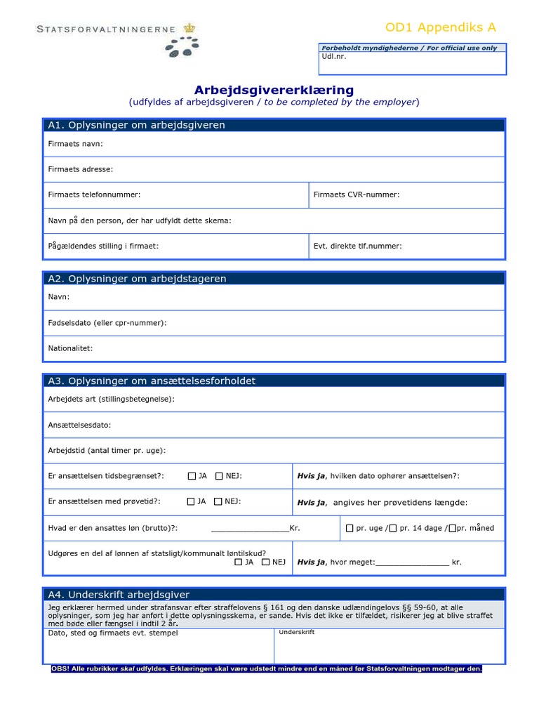 OD1 Ansoegning Eu Opholdsdokument Statsforvaltningen | PDF