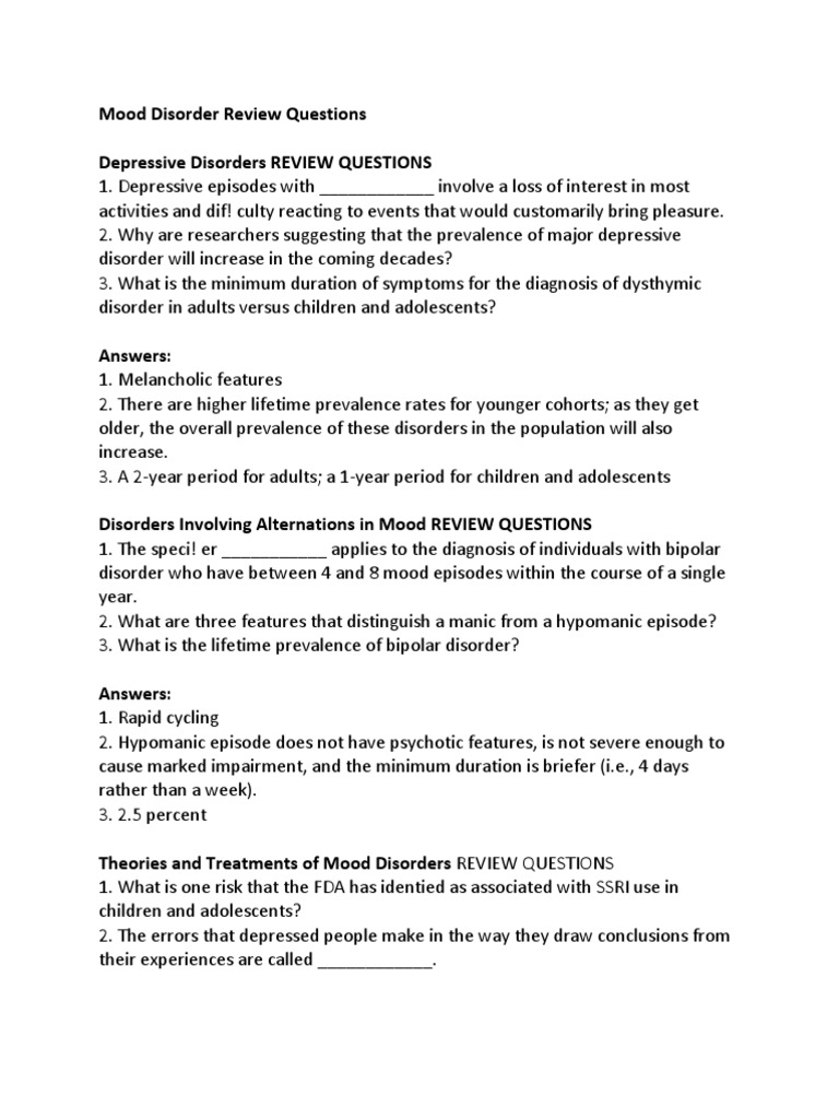 Mood Disorder Review Questions | PDF