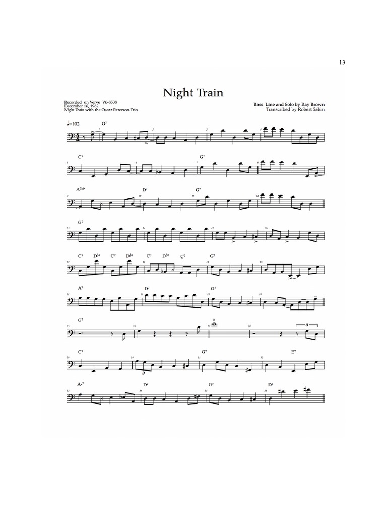 Ray Brown - Night Train (Bass Transcription) | PDF