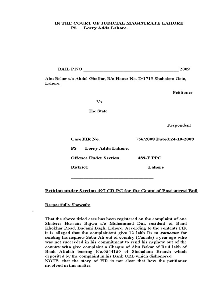 Bail Application High Cort 23.04.09 | PDF | Bail | Affidavit
