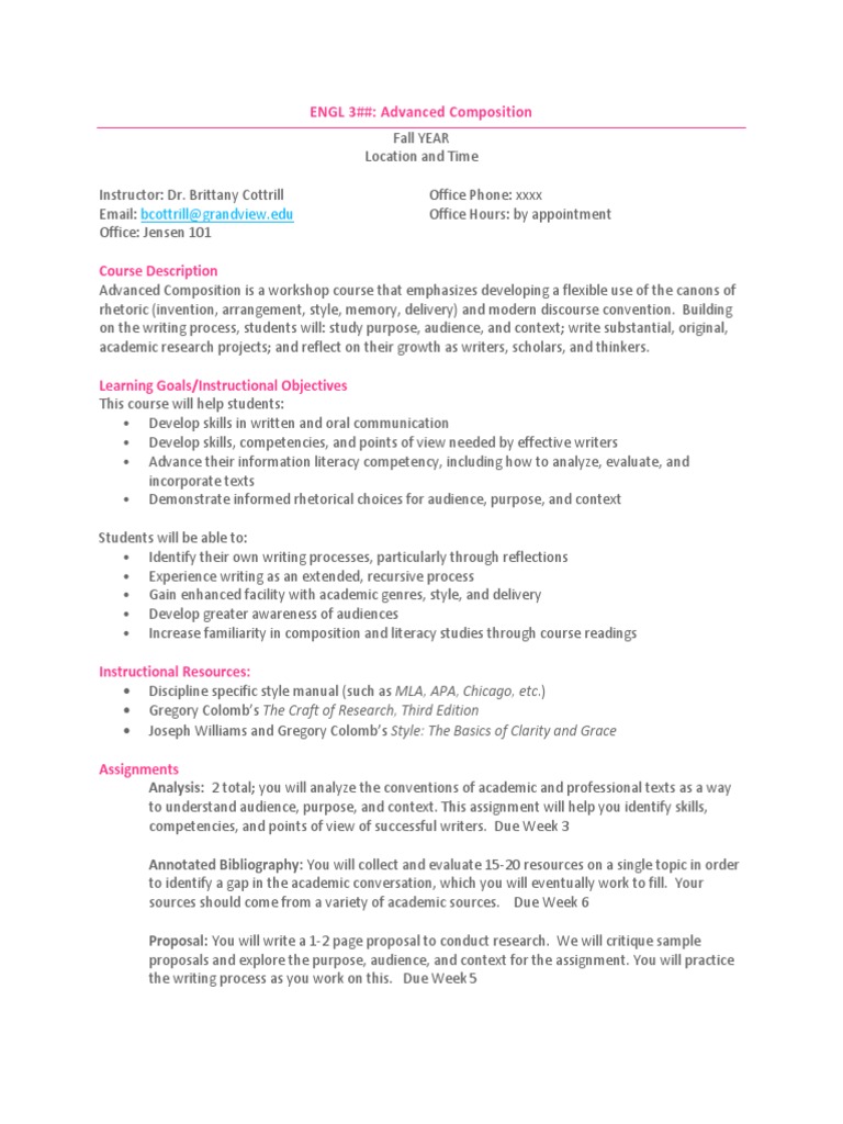 Advanced Comp Syllabus | PDF | Literature Review | Rhetoric