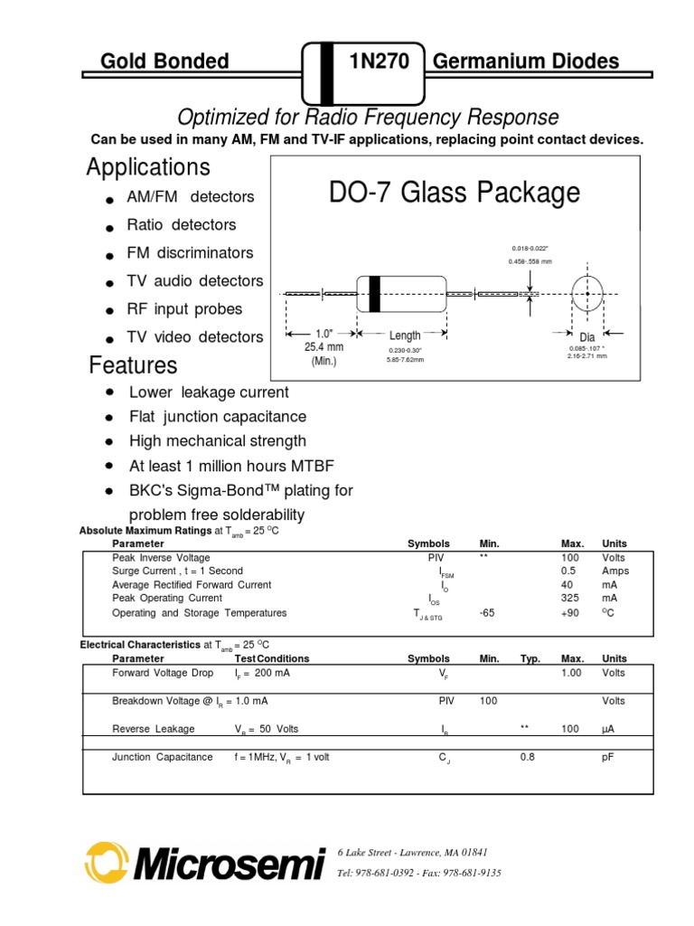 1N270 Germanium Diode Specifications | PDF | Technology & Engineering