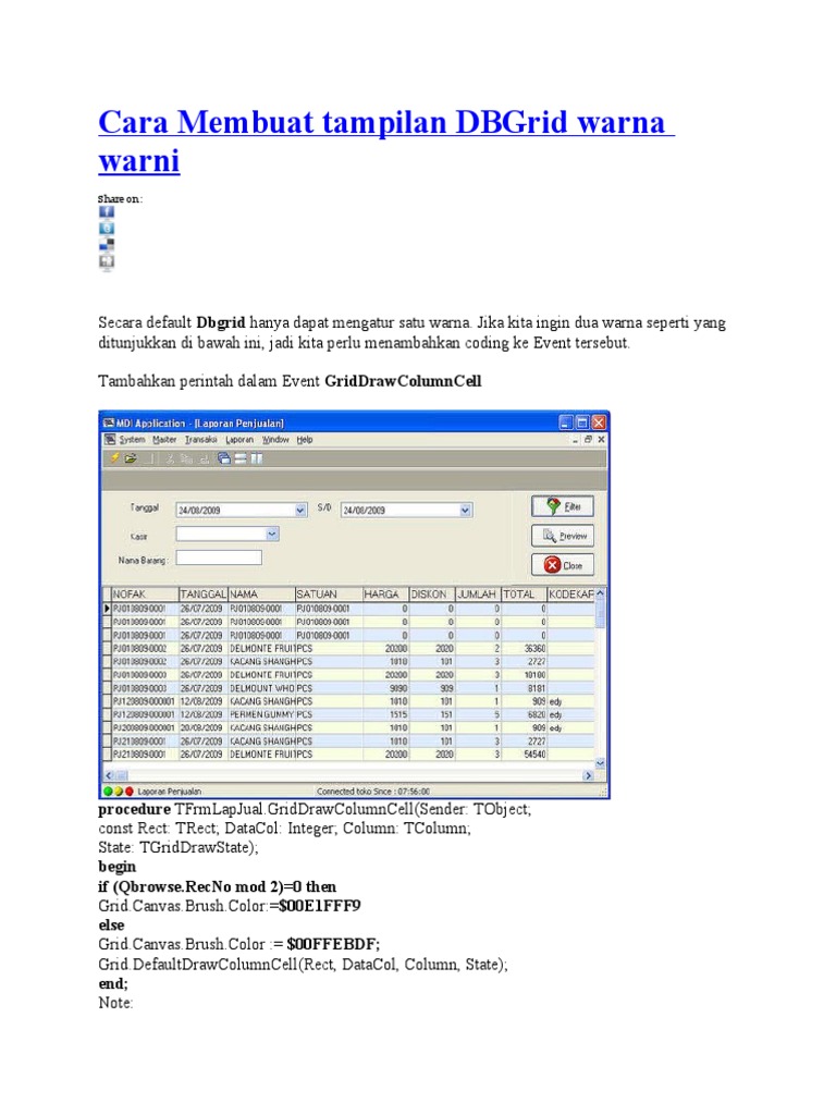 Cara Membuat Tampilan DBGrid Warna Warni | PDF