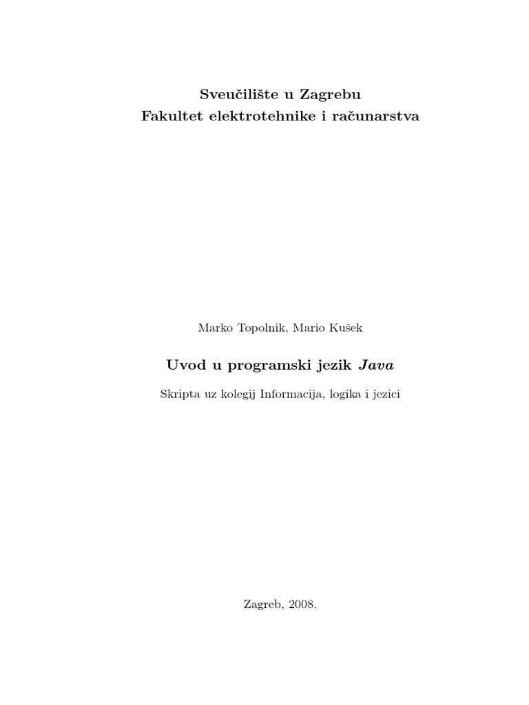 Uvod U Programski Jezik Java | PDF