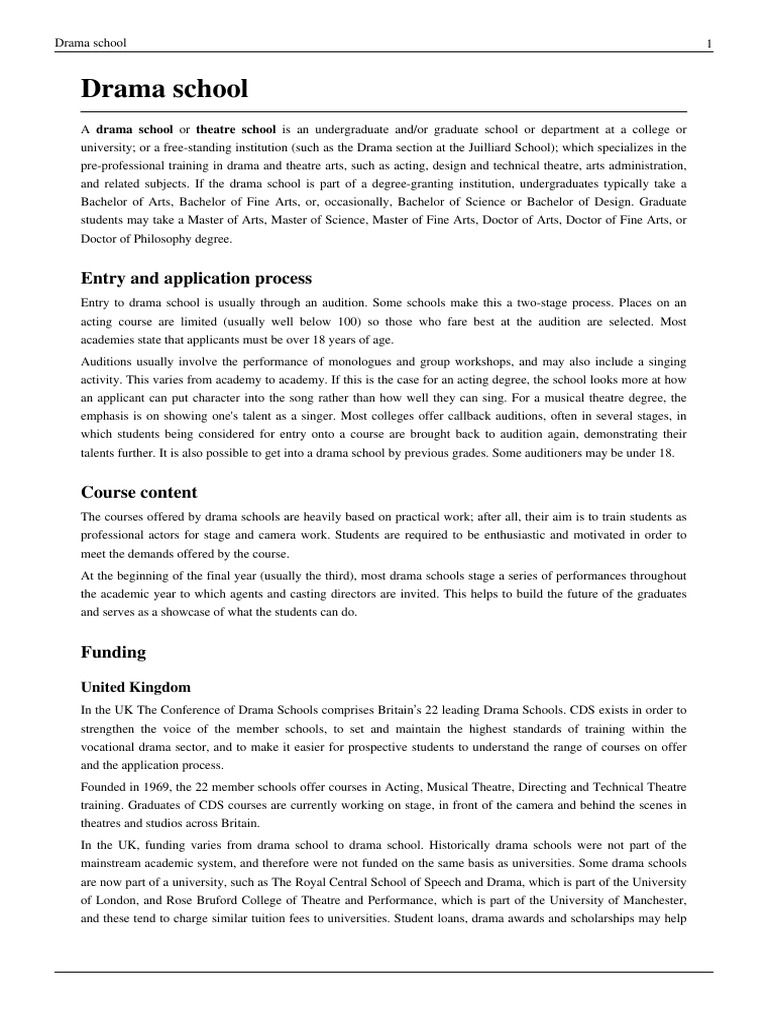 Drama School: Entry and Application Process | PDF | Academia | Students