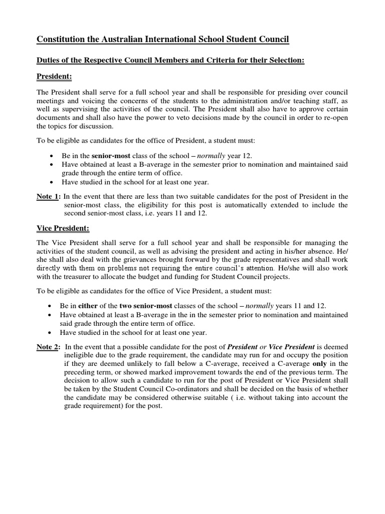 Student Council Constitution Overview | PDF | Vice President Of The ...