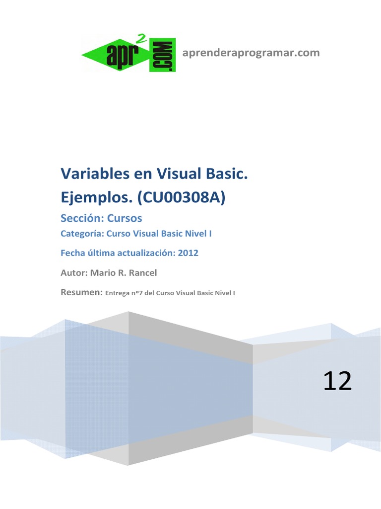 CU00308A Tipos Variables Visual Basic Ejemplos Integer Double String Variant | PDF | Básico ...