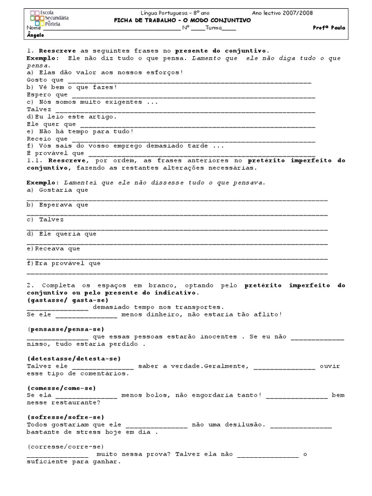 Ficha Modo Conjuntivo | PDF | Idiomas