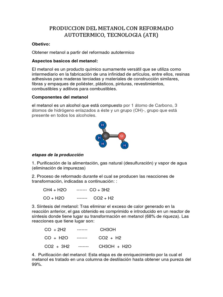 Produccion Del Metanol Con Reformado Autotermico | PDF | Metanol ...