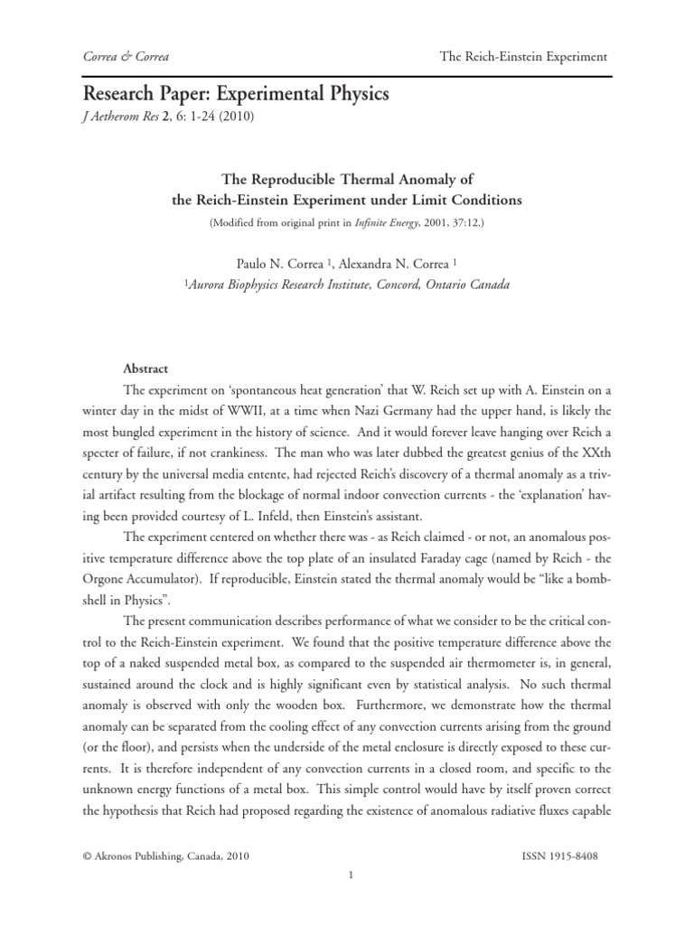 Reich Einstein Experiment | PDF | Temperature | Thermometer