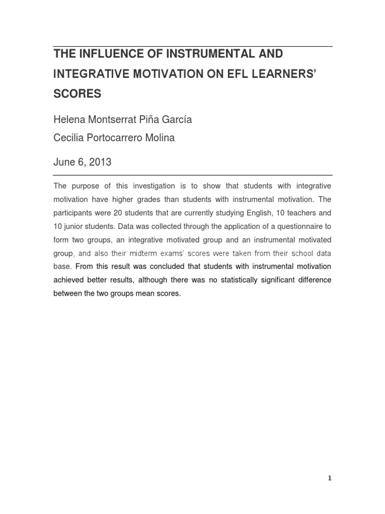 The Influence of Instrumental and Integrative Motivation On ESL ...