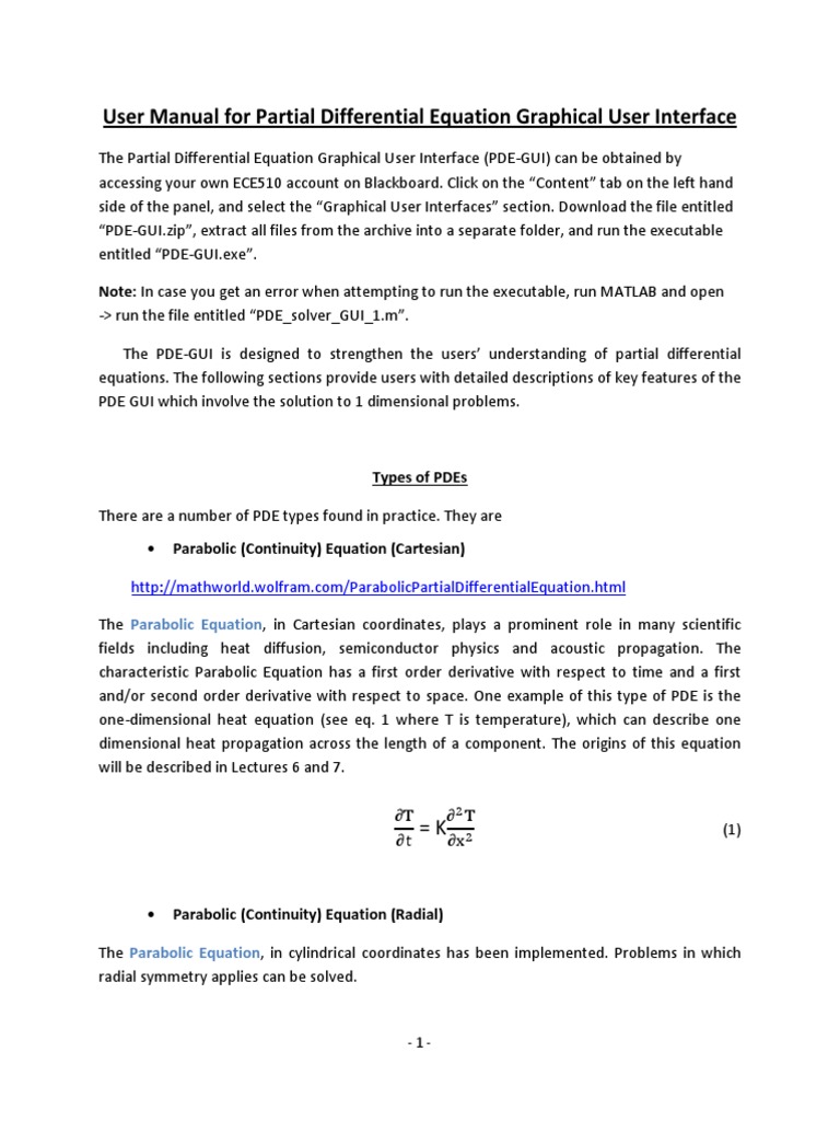 Partial Differential Equations Graphical User Interface Guide For ...